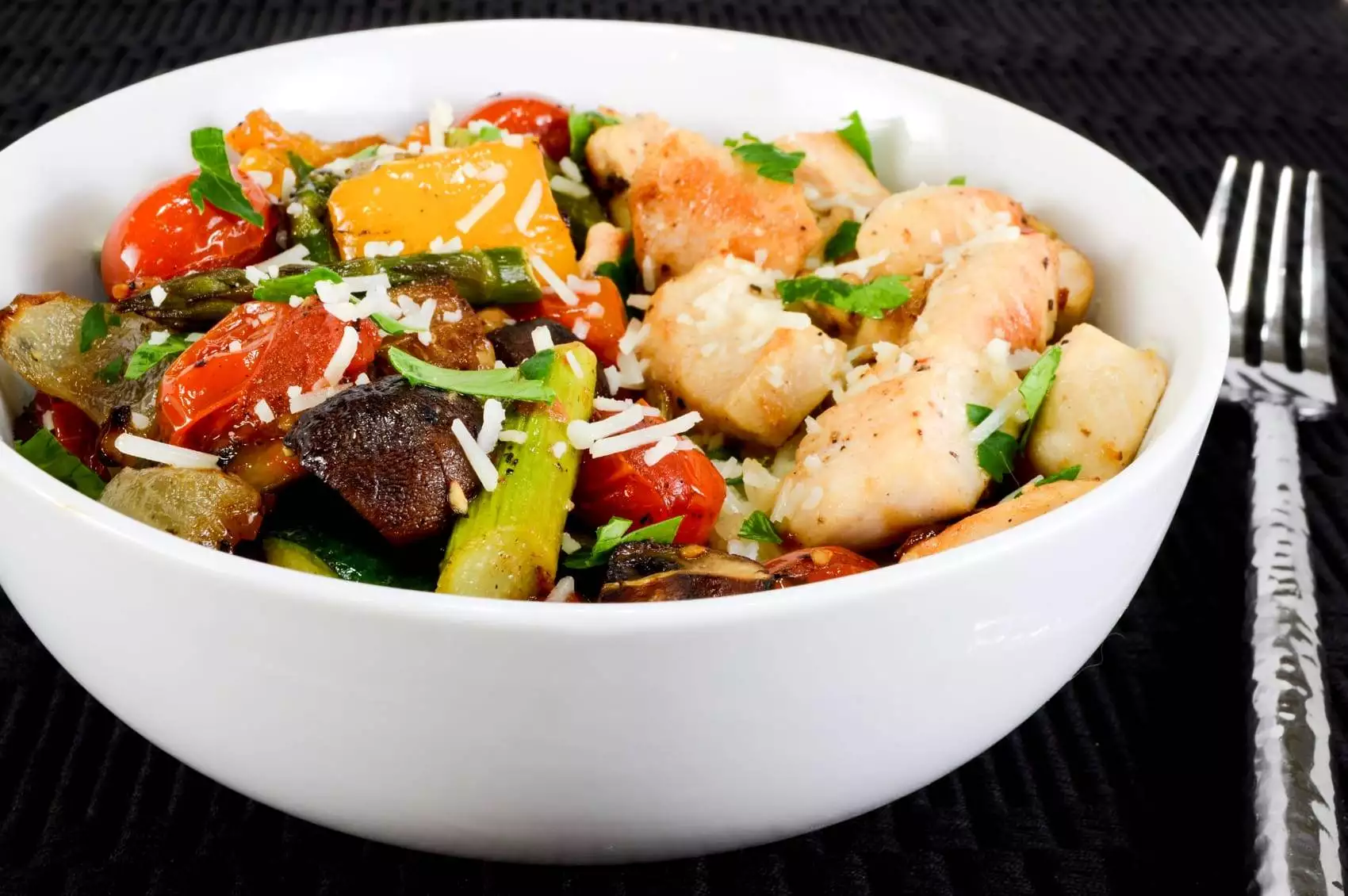 Chicken and Roasted Vegetable Rice Bowl | For the Love of Cooking