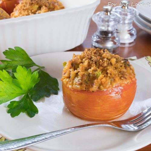 Cheddar-Chorizo Broccoli Rice in Tomato Bowls | For the Love of Cooking