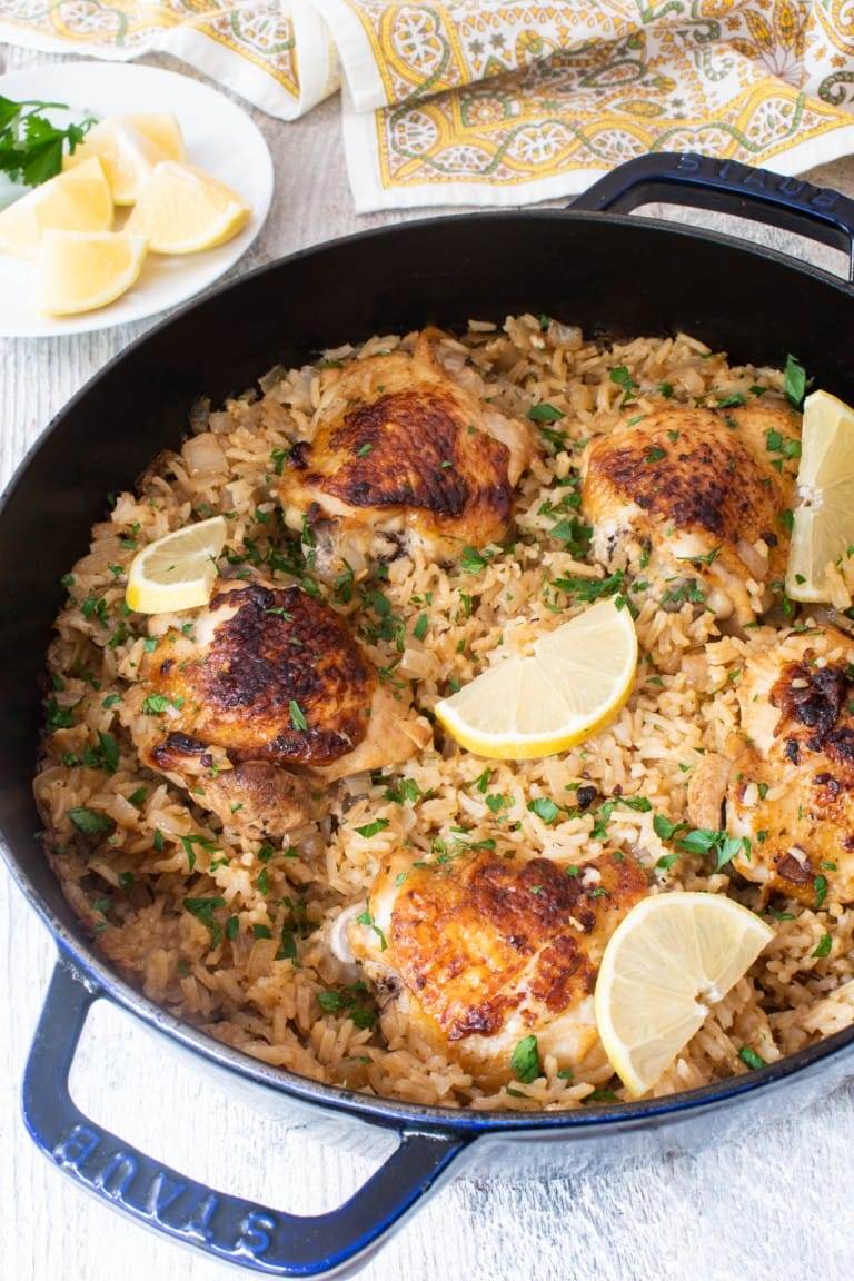 One Pot Greek Chicken and Lemon Rice | For the Love of Cooking