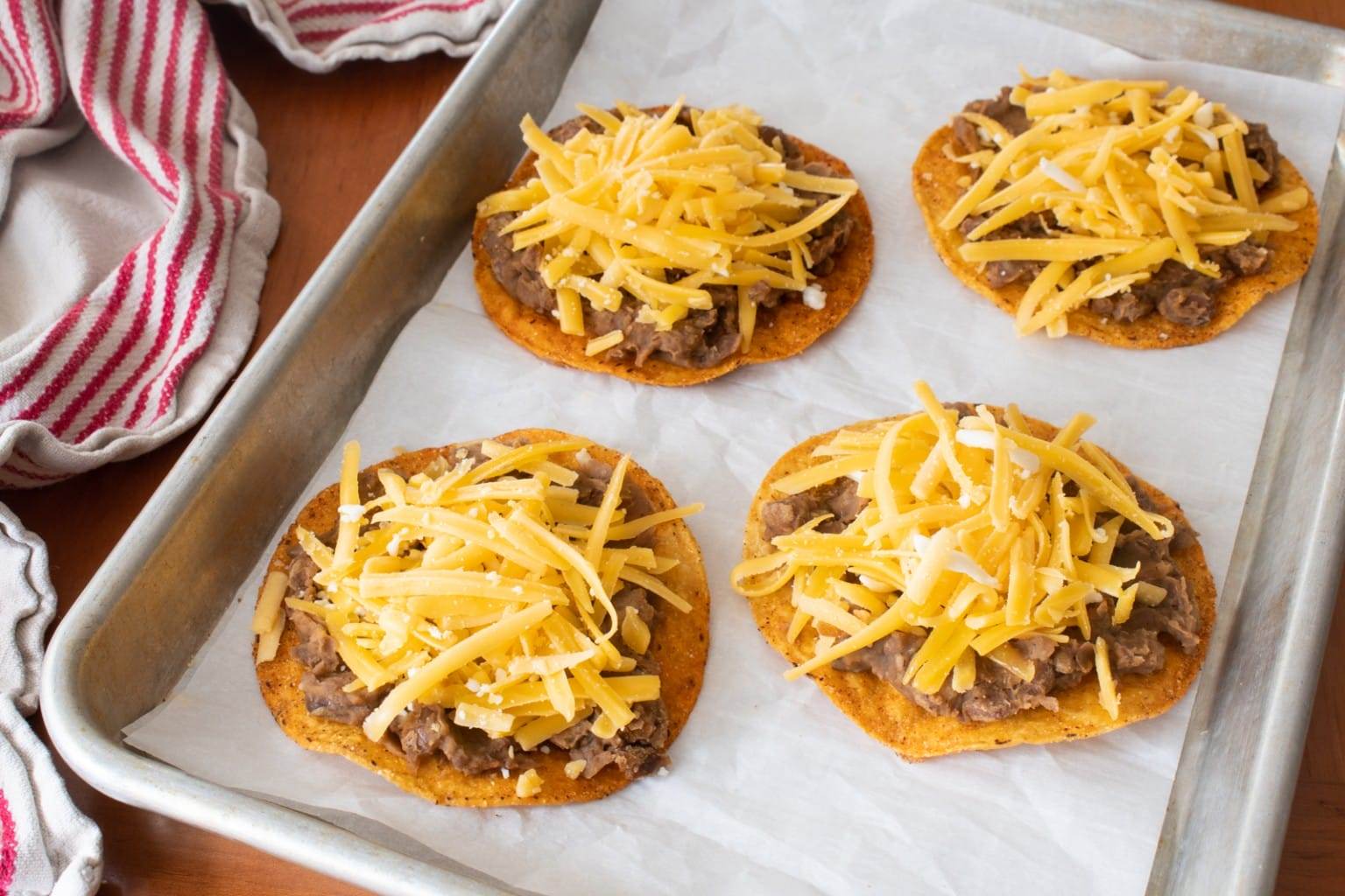 Loaded Bean and Cheese Tostadas | For the Love of Cooking