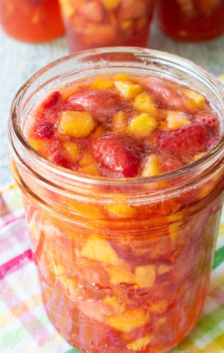 Strawberry Peach Freezer Jam | For the Love of Cooking