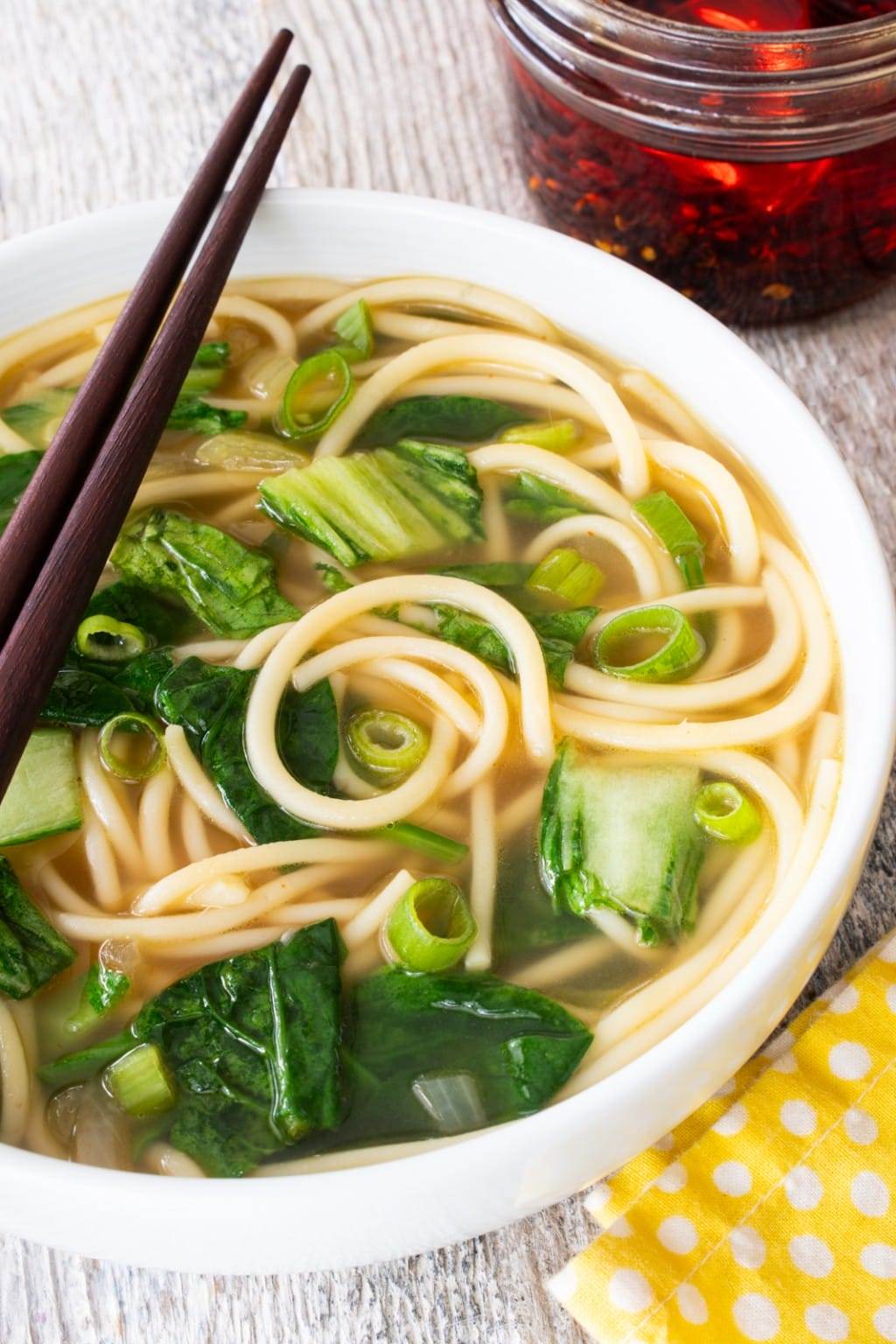 Garlic Ginger Noodle Soup with Winter Greens | For the Love of Cooking
