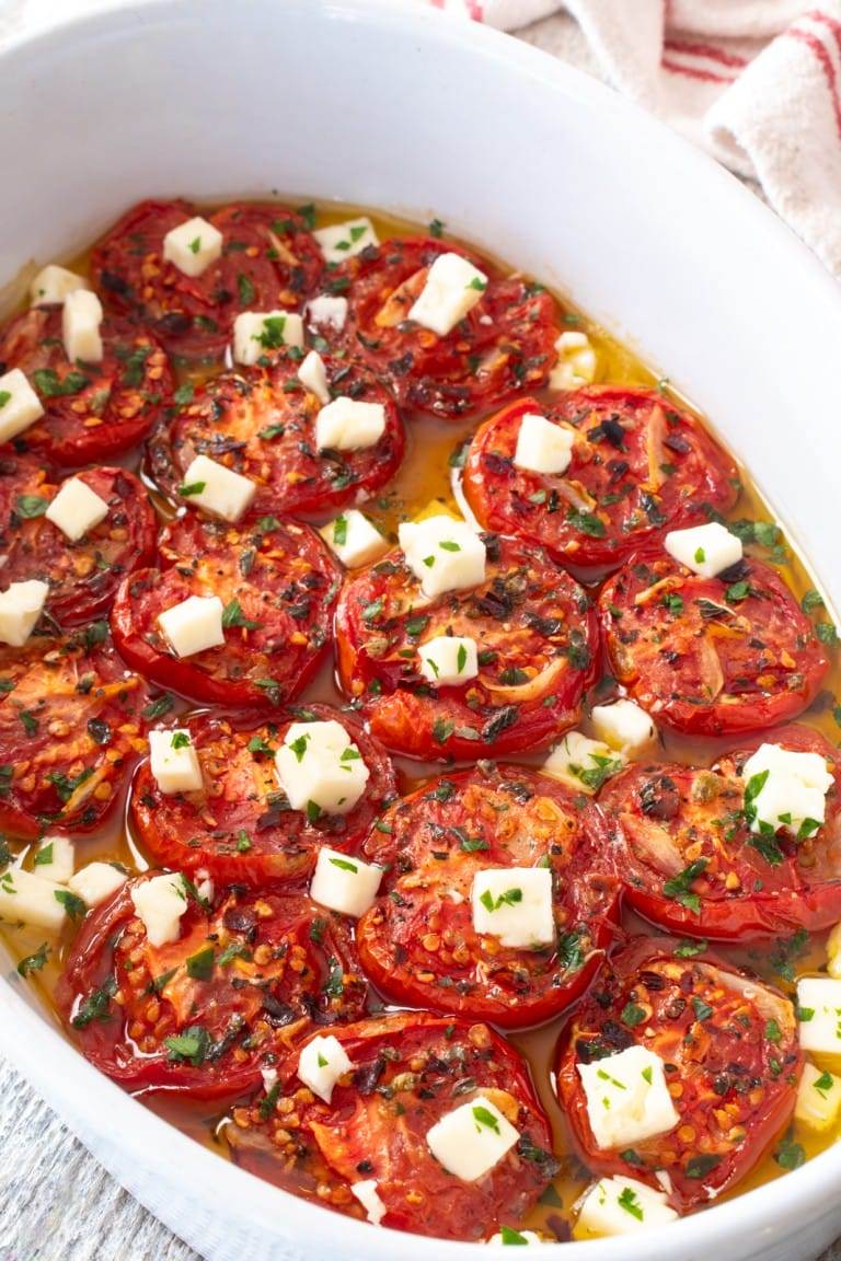 Garlic Roasted Tomatoes with Feta and Basil | For the Love of Cooking ...