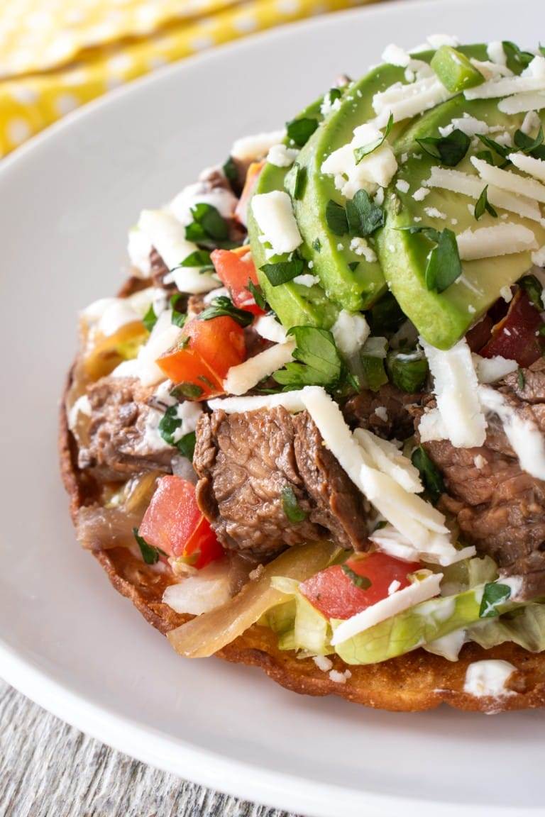 Loaded Carne Asada Tostada | For the Love of Cooking Loaded Carne Asada ...